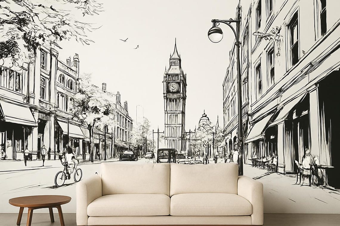 London Big Ben Ink Drawing – Decorative Skyline Print, Black & White ...