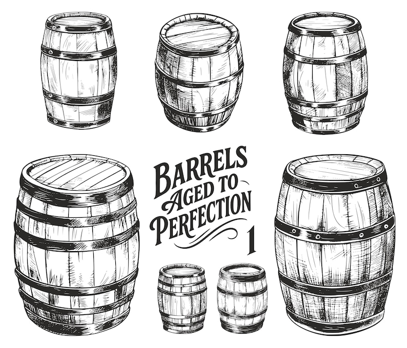 Vintage Barrel Clipart Set 1 – Hand Drawn Whiskey, Wine & Beer Casks ...