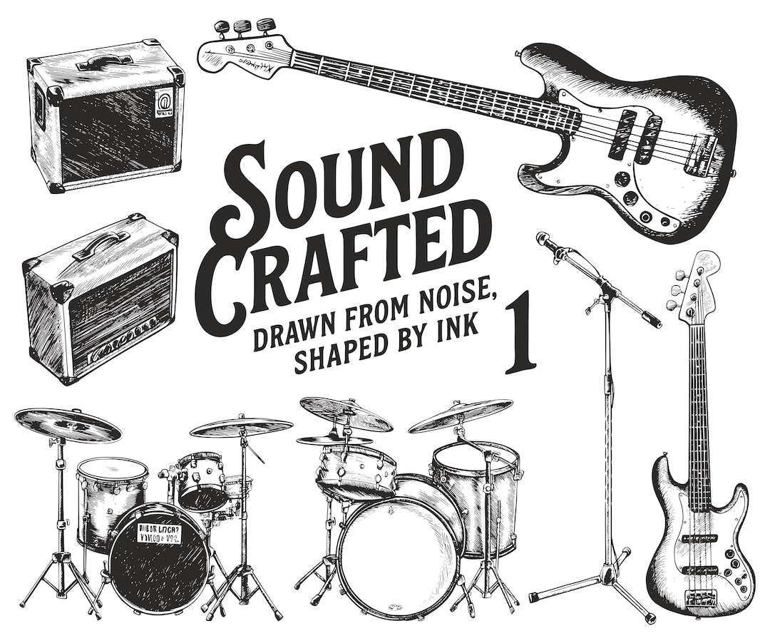 Soundcrafted Clipart Set 1 – Hand Drawn Bass, Drum Kit, Amps & Mics ...