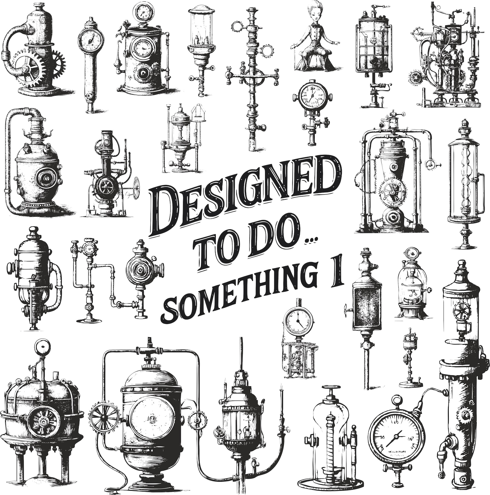 Designed to Do Vol. 1 – Hand-drawn Steampunk Device Clipart Set | Black ...