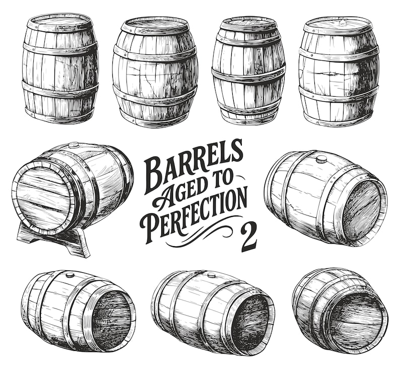 Vintage Barrel Clipart Set 2 – Hand Drawn Whiskey and Wine Casks ...