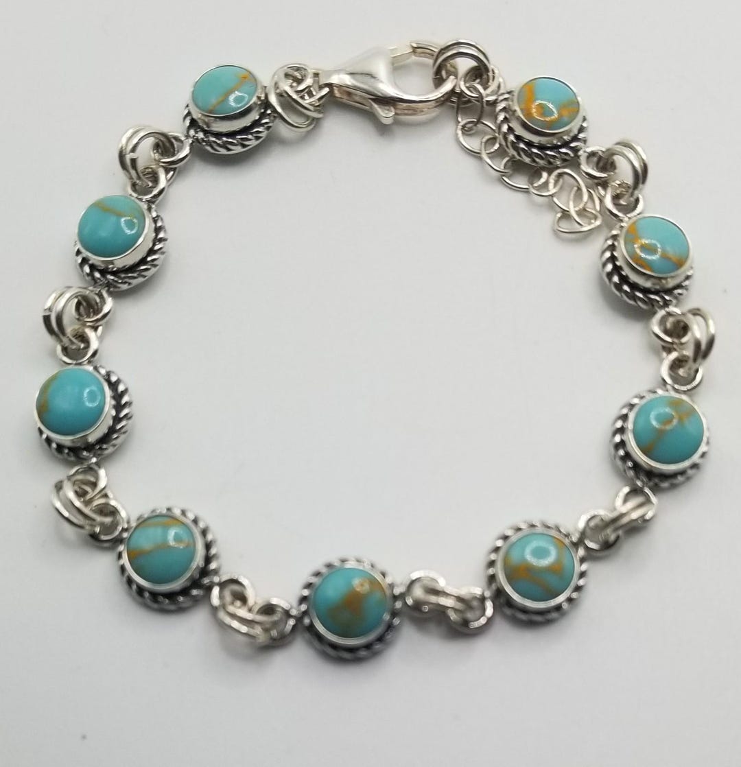 Sterling Silver Turquoise Link Bracelet | 925 Silver | Unisex ...