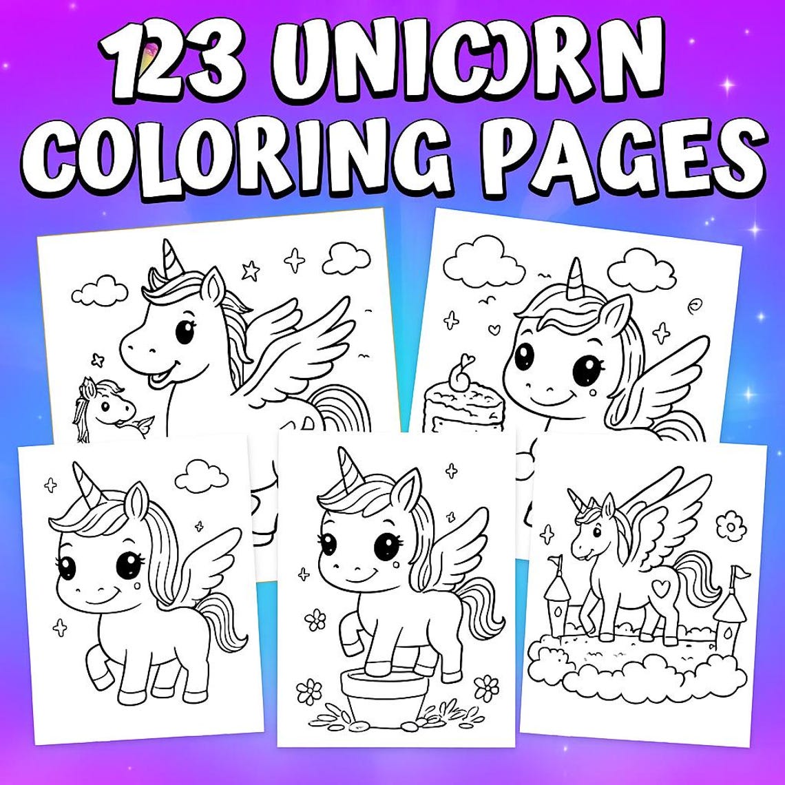 123 Unicorn Coloring Pages for Kids: Printable Activity Book (PDF ...