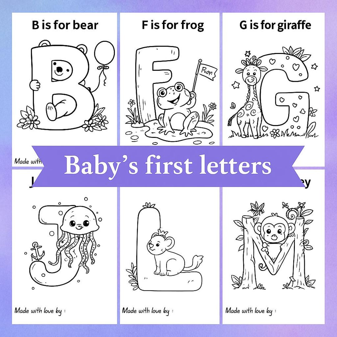 Printable ABC 123 Coloring Book: First Birthday Guest Book Alternative ...