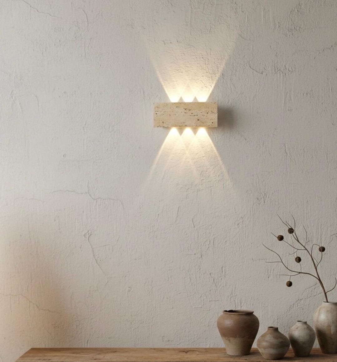 Minimalist Travertine Wall Sconce Backlit Stone Light Warm Ambient Glow ...