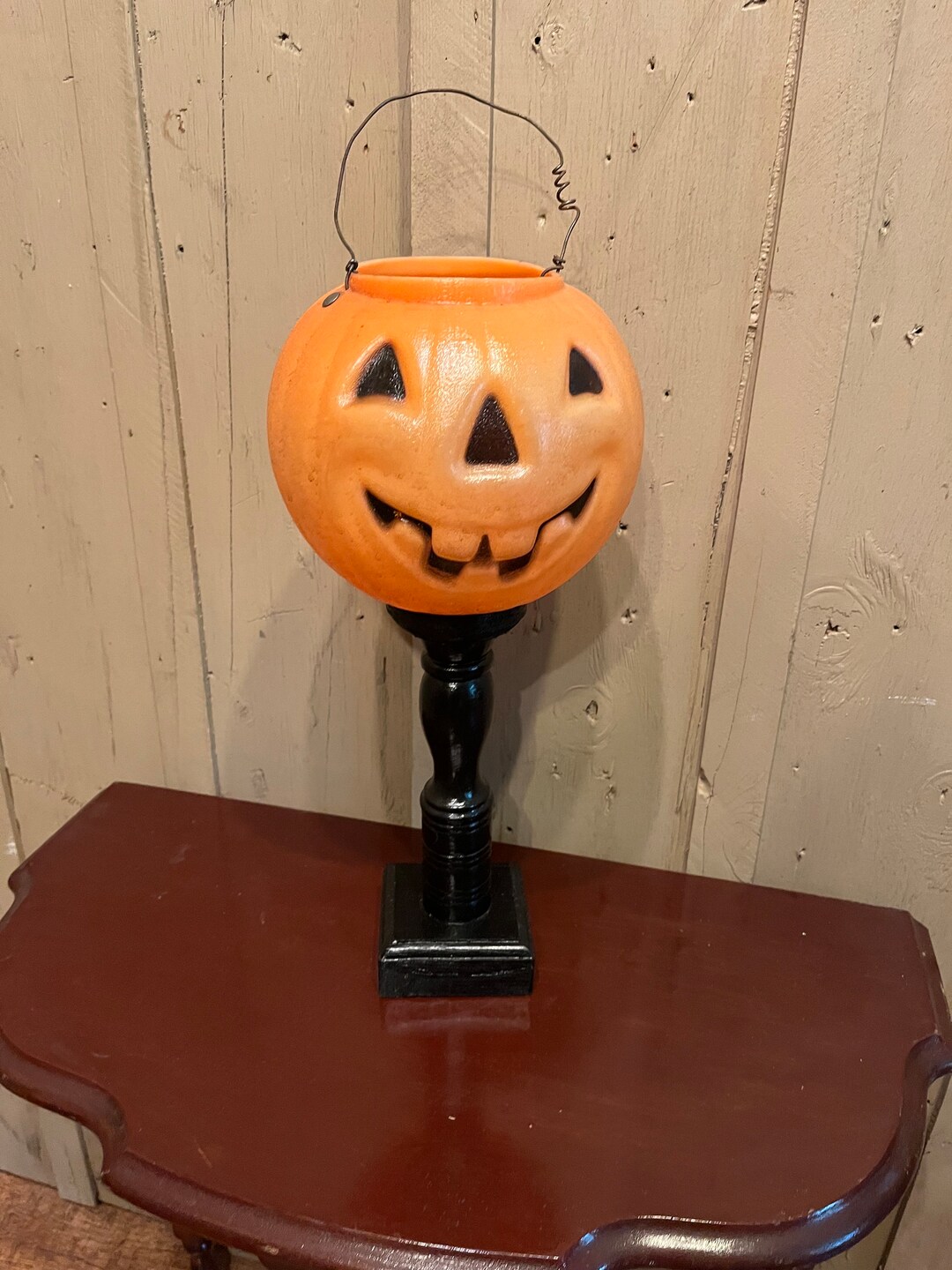 Vintage Pumpkin Head on Wooden Spindle Pedestal - Etsy