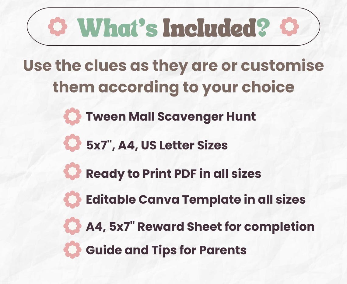 Tween Mall Scavenger Hunt Game: Birthday Party Activity (canva Template ...