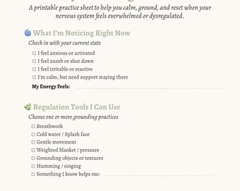 Nervous System Regulation Routine – Calming Printable Worksheet ...