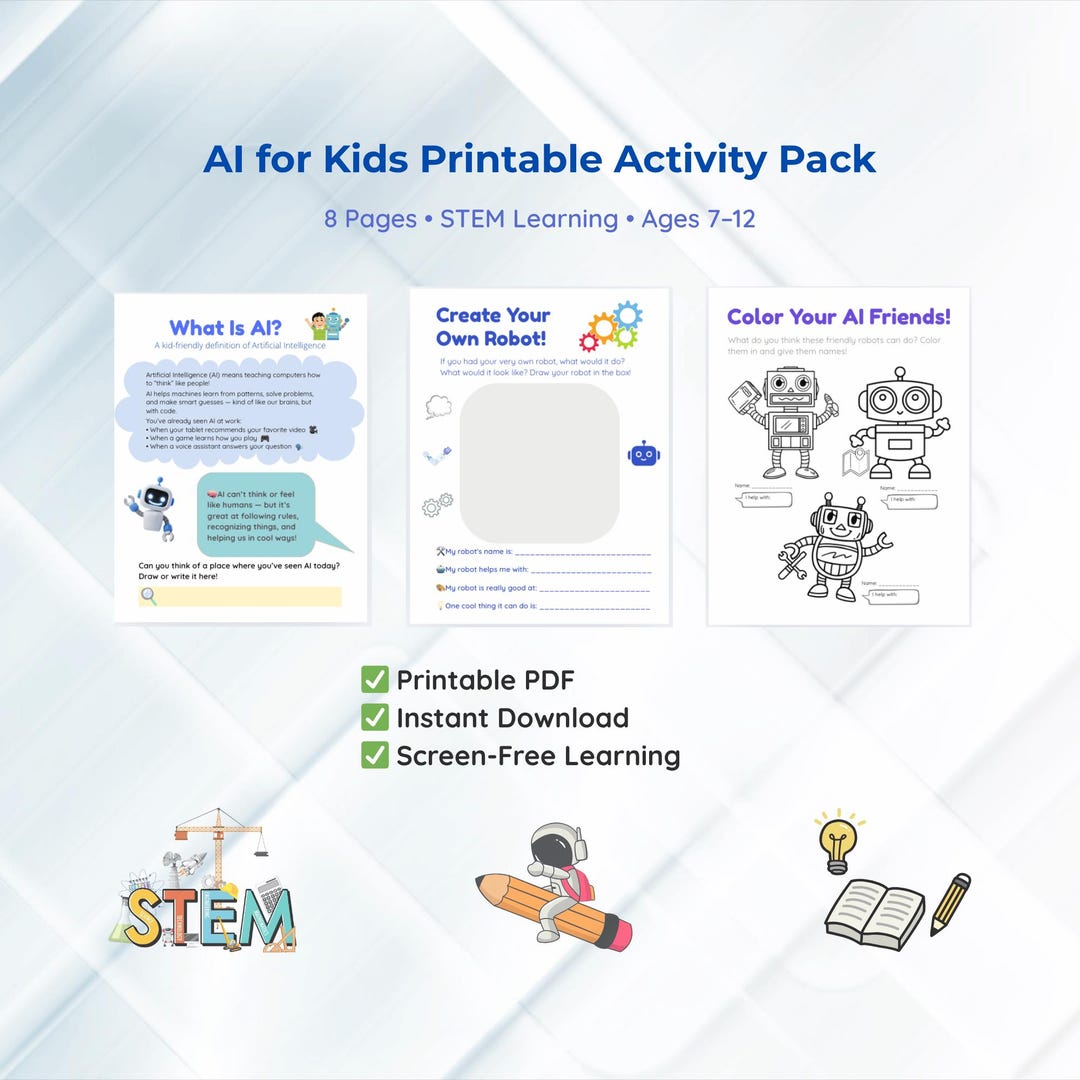 AI for Kids STEM Activity Pack: Robots, Logic & Tech (printable PDF ...