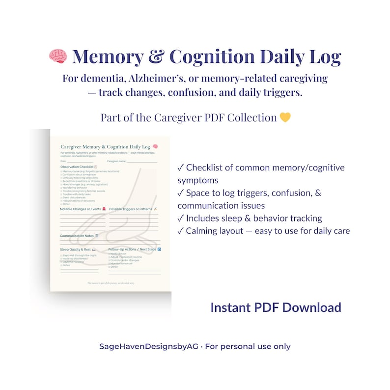Caregiver Memory and Cognition Daily Log - Dementia and Alzheimer’s ...