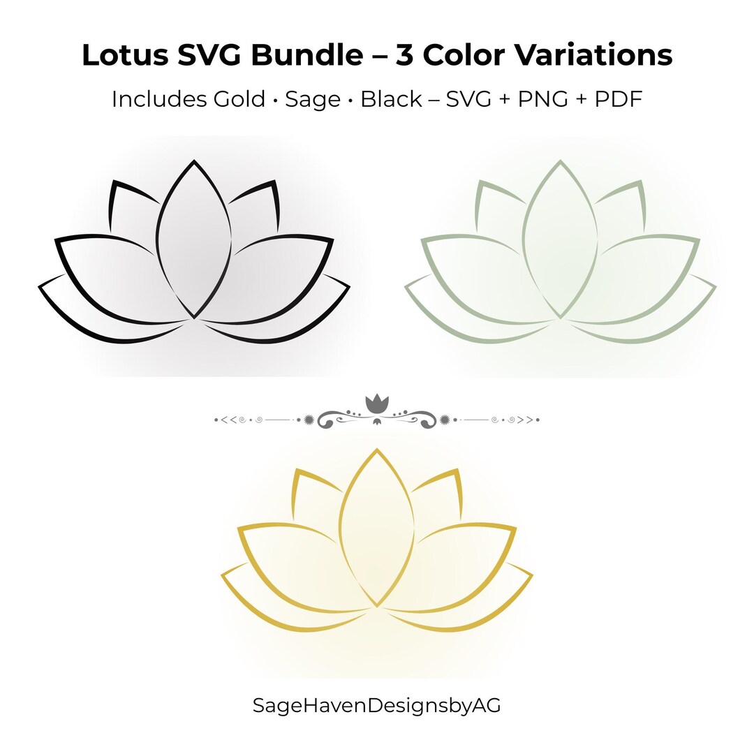 Lotus Symbol SVG Bundle – 3 Color Variations (gold, Sage, Black) for ...