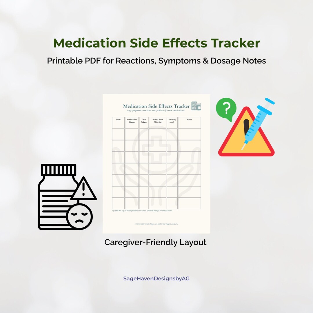 Medication Side Effects Tracker PDF | Printable Symptom & Reaction Log ...