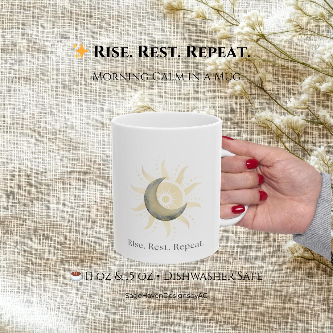 Sun & Moon Mug, Spiritual Self Care Gift, Rise Rest Repeat Celestial ...