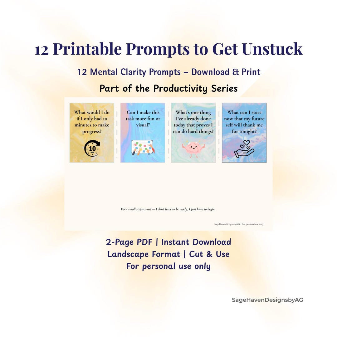 Procrastination Buster Cards: Printable Productivity Prompts (PDF ...