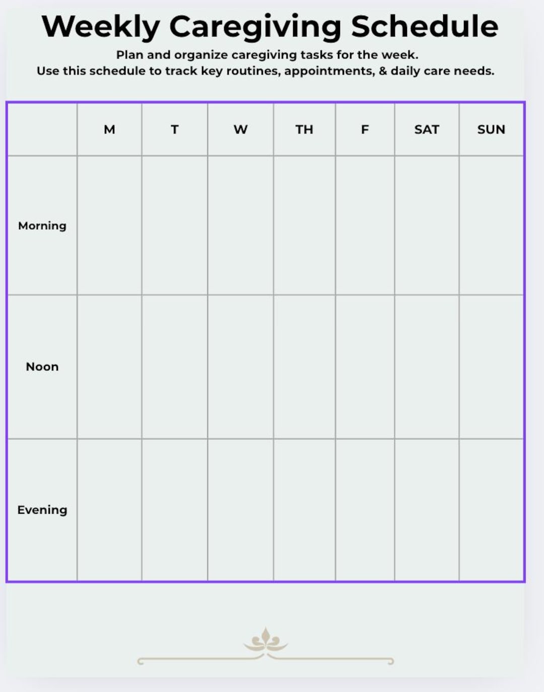 Weekly Caregiving Schedule, Printable Family Care Organizer, Instant ...