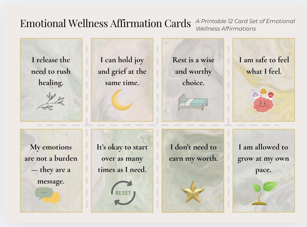 Self-reflection Cards: 12 Gentle Mental Health Affirmations | Instant ...