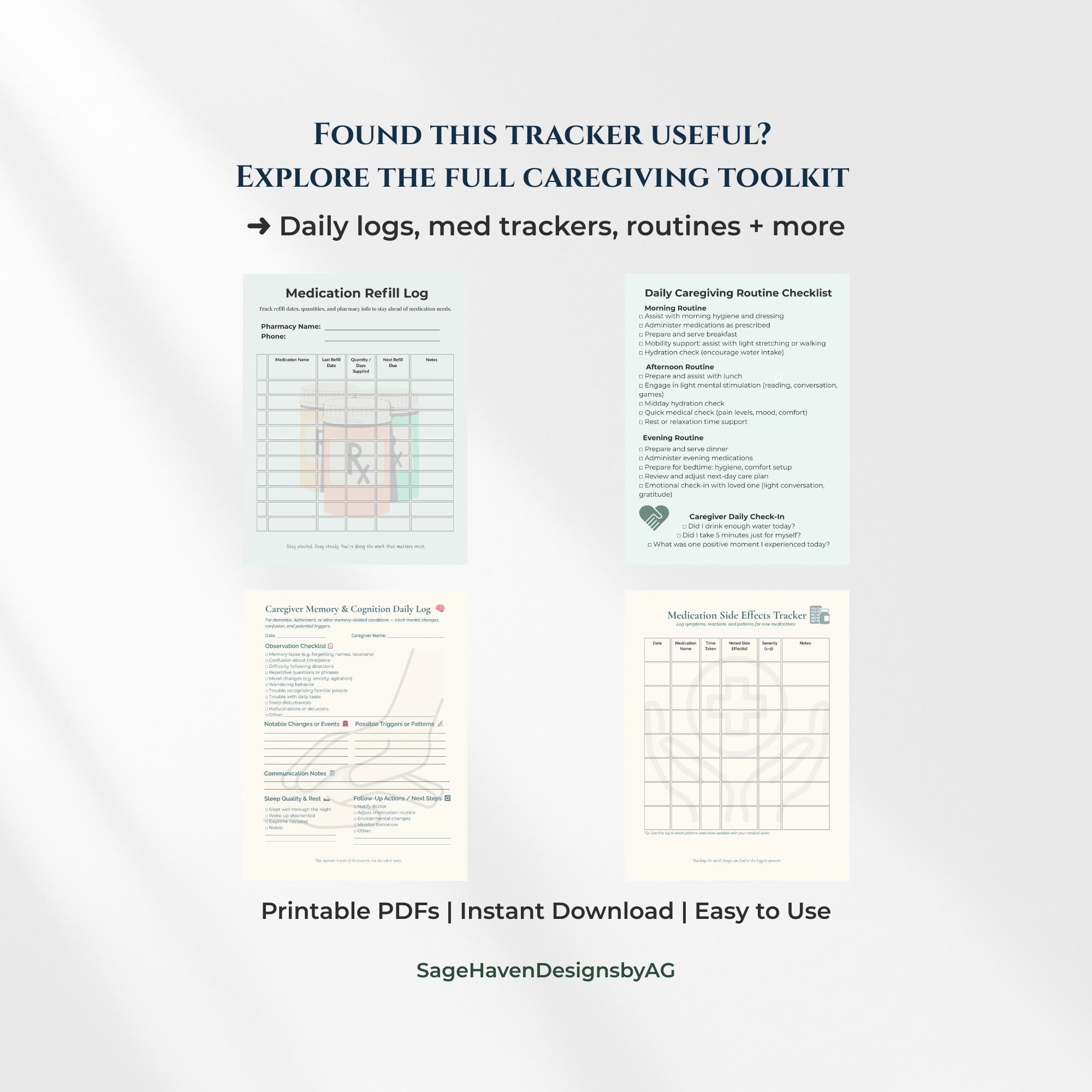 Hospital Stay Medication Log: Caregiver Inpatient Med Tracker (PDF ...