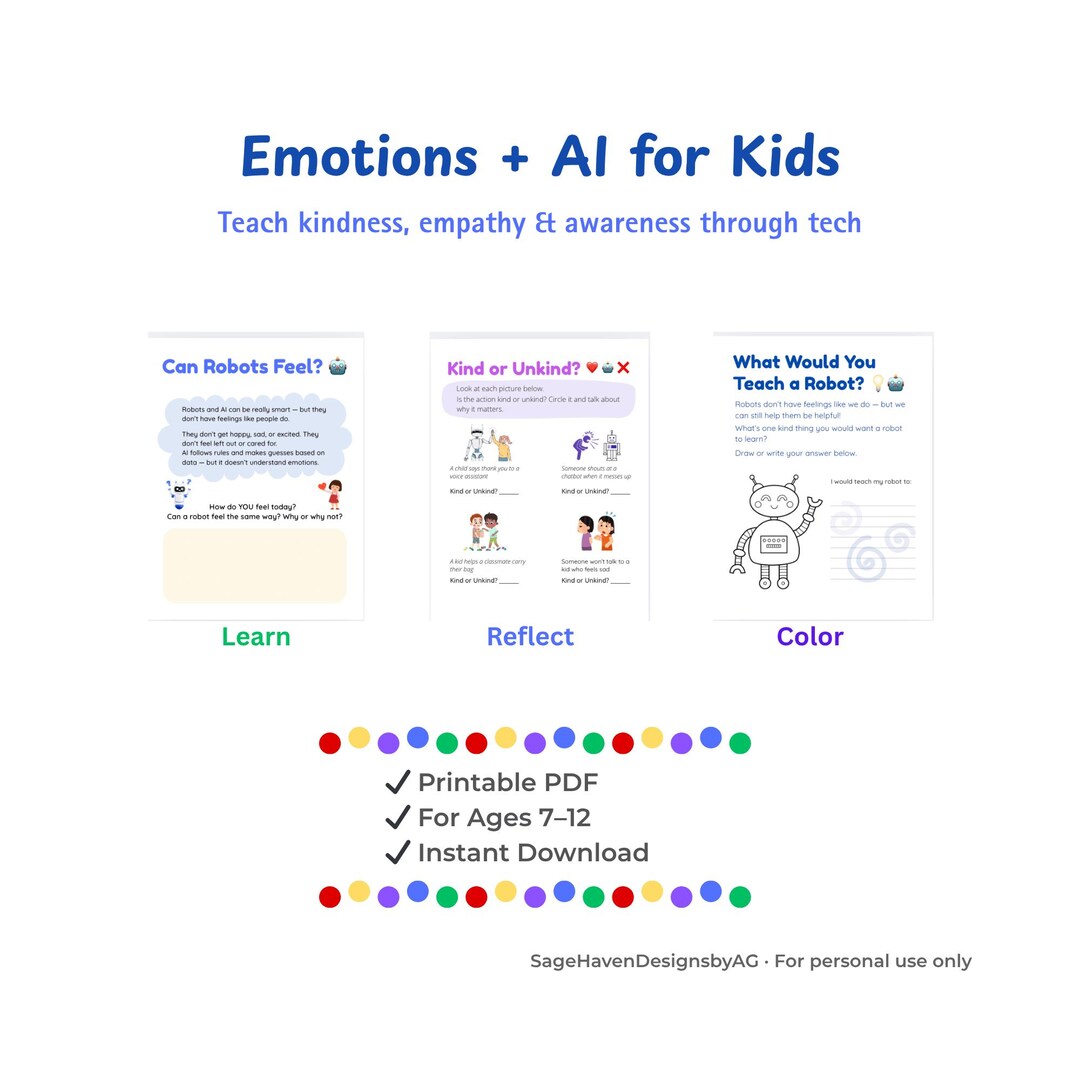 AI & Emotions Printable Activity: STEM, Kindness Prompts (ages 7-12 ...