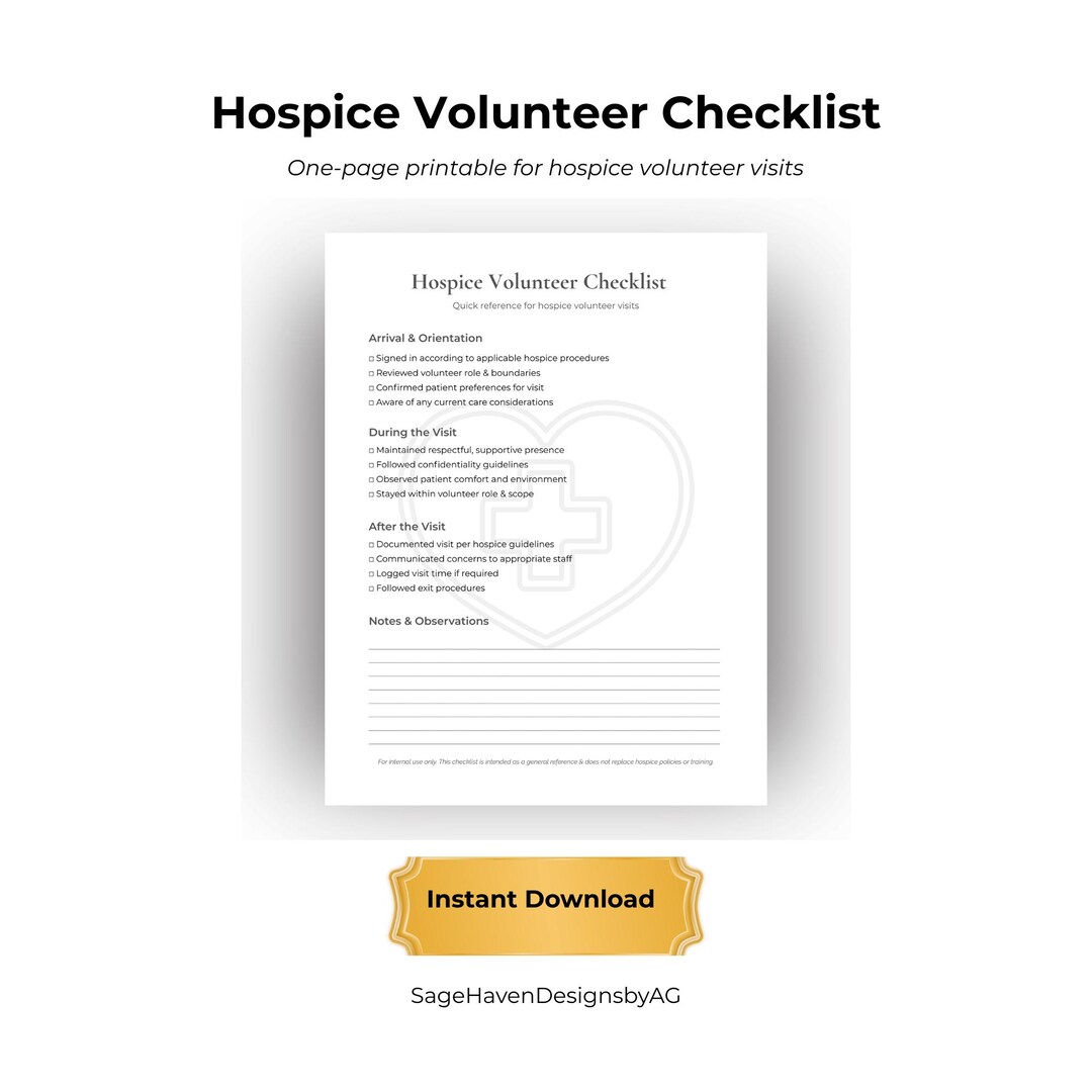 Hospice Volunteer Checklist | Printable One-page Guide for Hospice ...