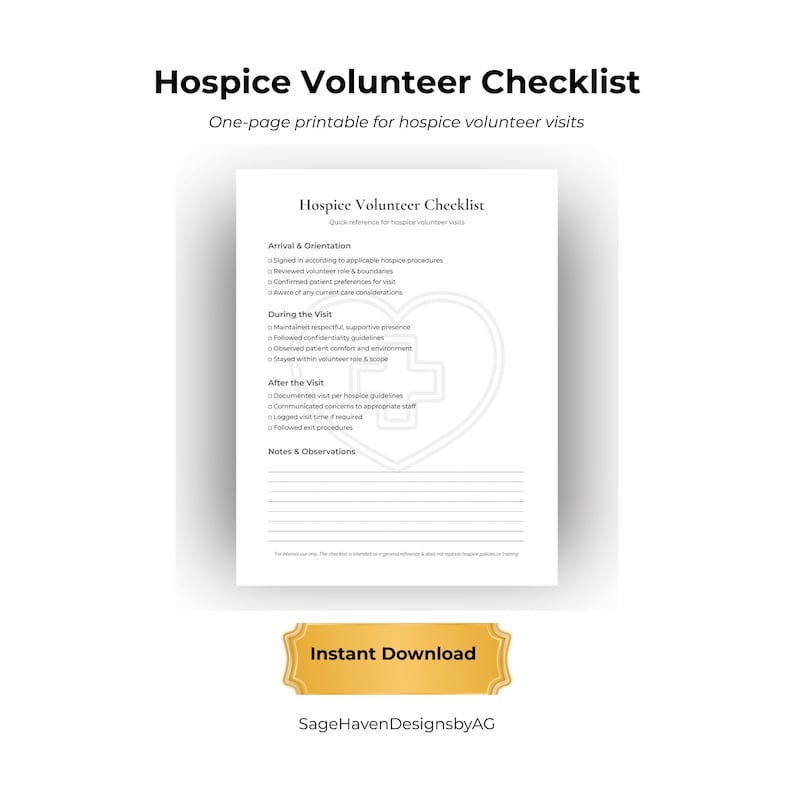 Hospice Volunteer Checklist | Printable One-page Guide for Hospice ...