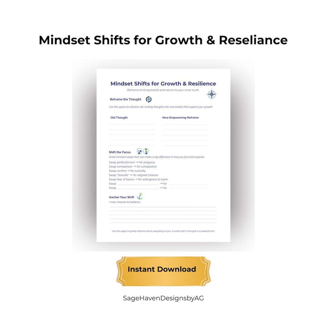 Mindset Shift Worksheet Printable | Reframe Negative Thoughts, Stop ...