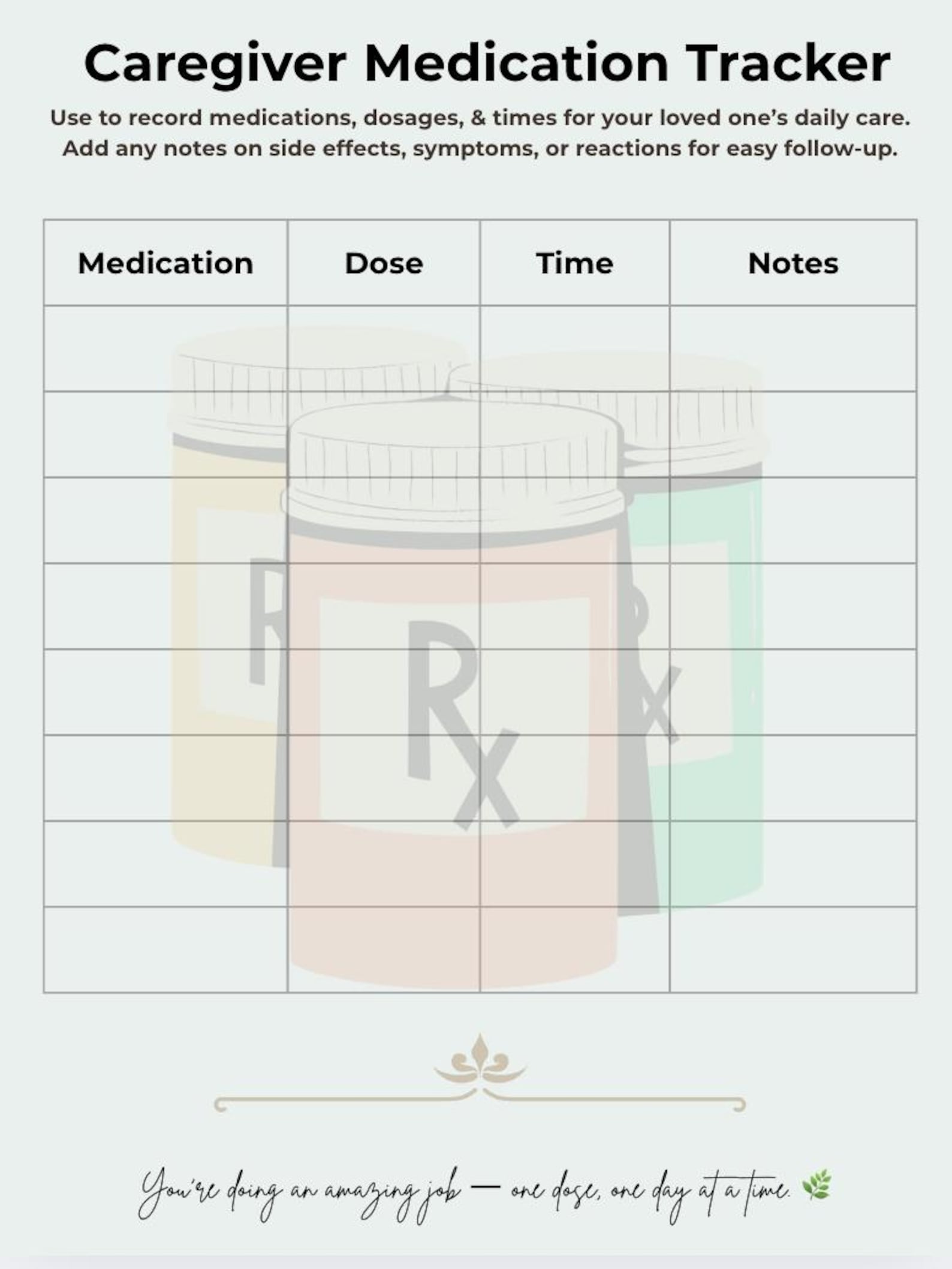 Caregiver Medication Tracker – Printable Daily Med Log PDF for Doses ...