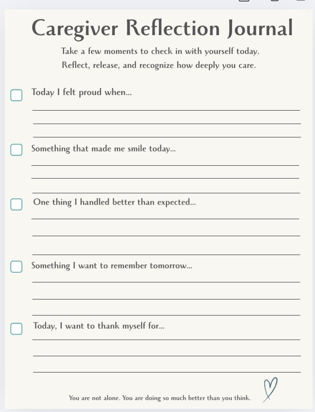 Caregiver Reflection Journal, Printable Mental Health & Self-care ...