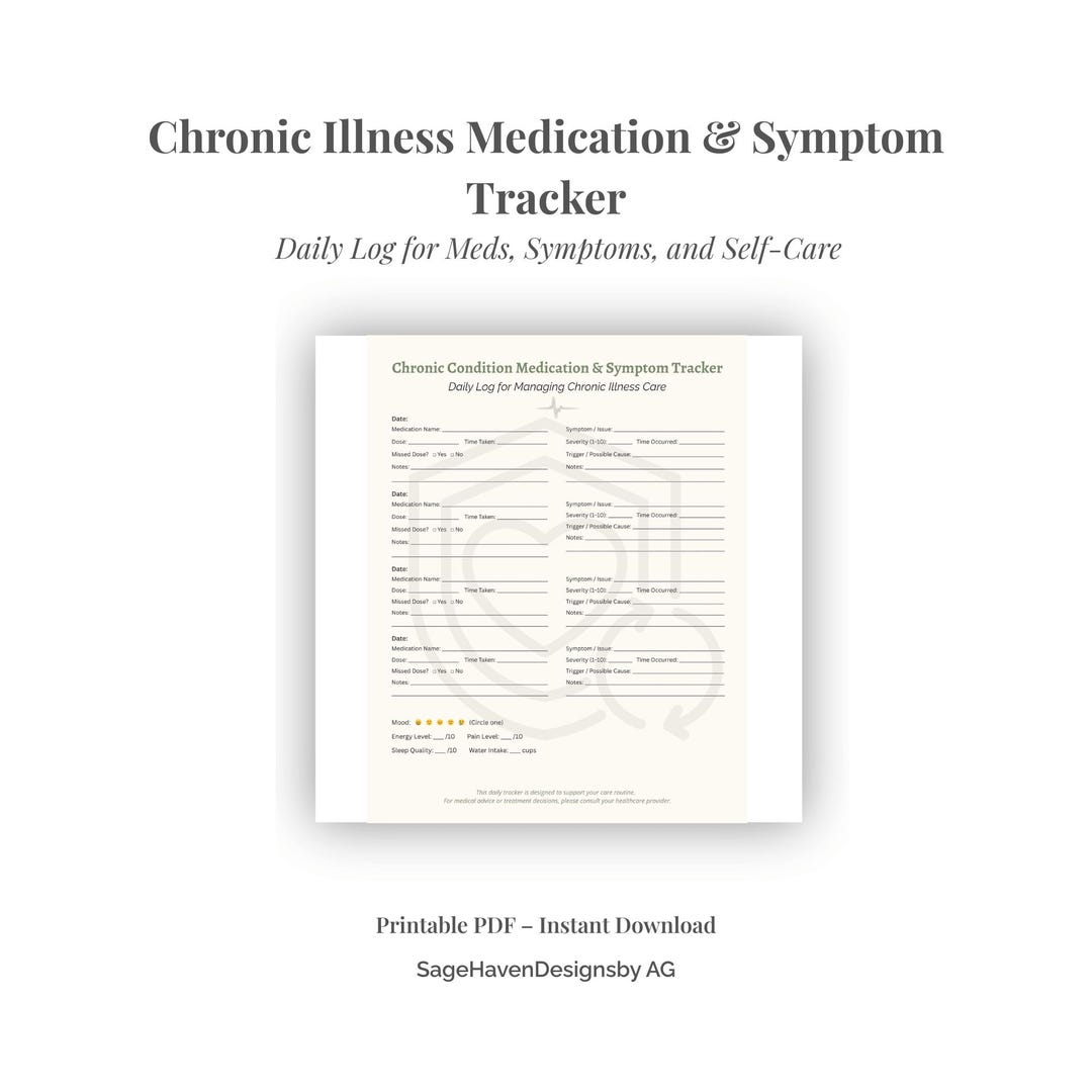Chronic Illness Tracker: Medication & Symptom Log (PDF Printable) - Etsy