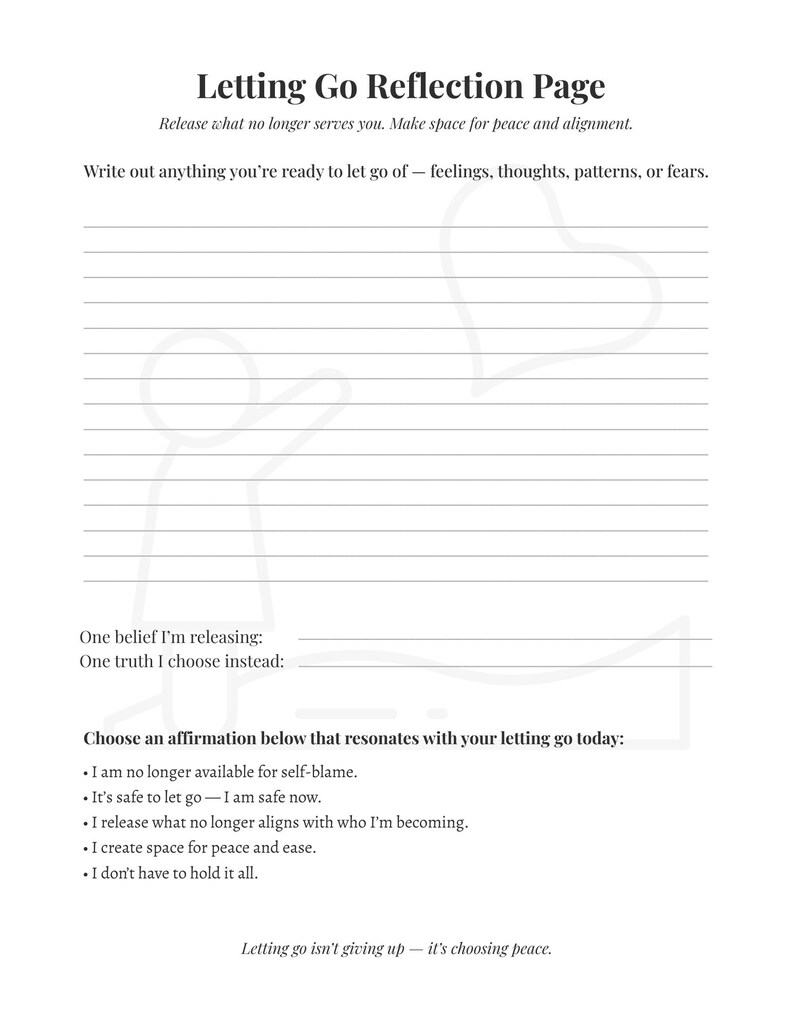 Letting Go Reflection Worksheet: Healing Journal Prompts (PDF Download ...