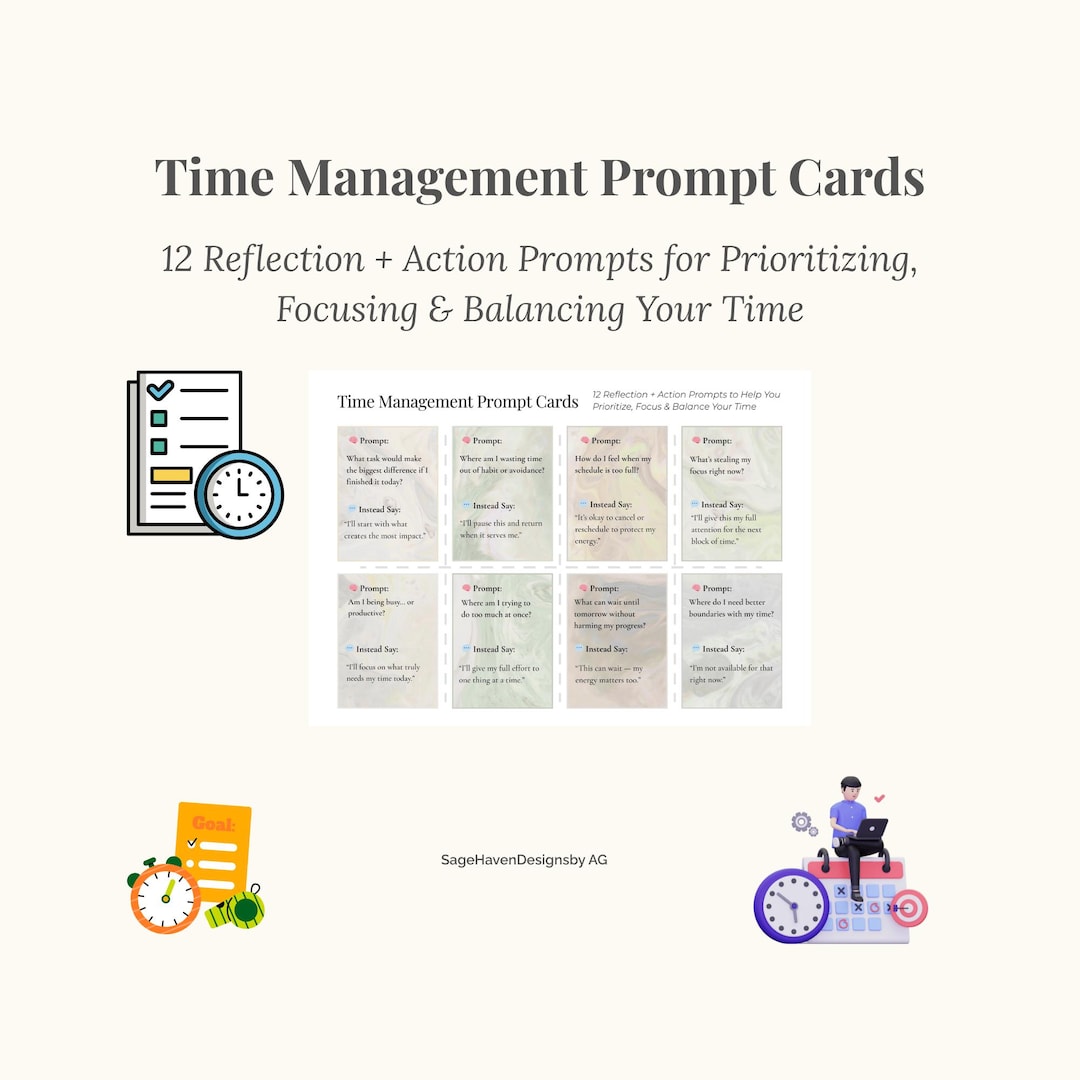Time Management Prompt Cards – Printable Reflection + Action Cards for ...