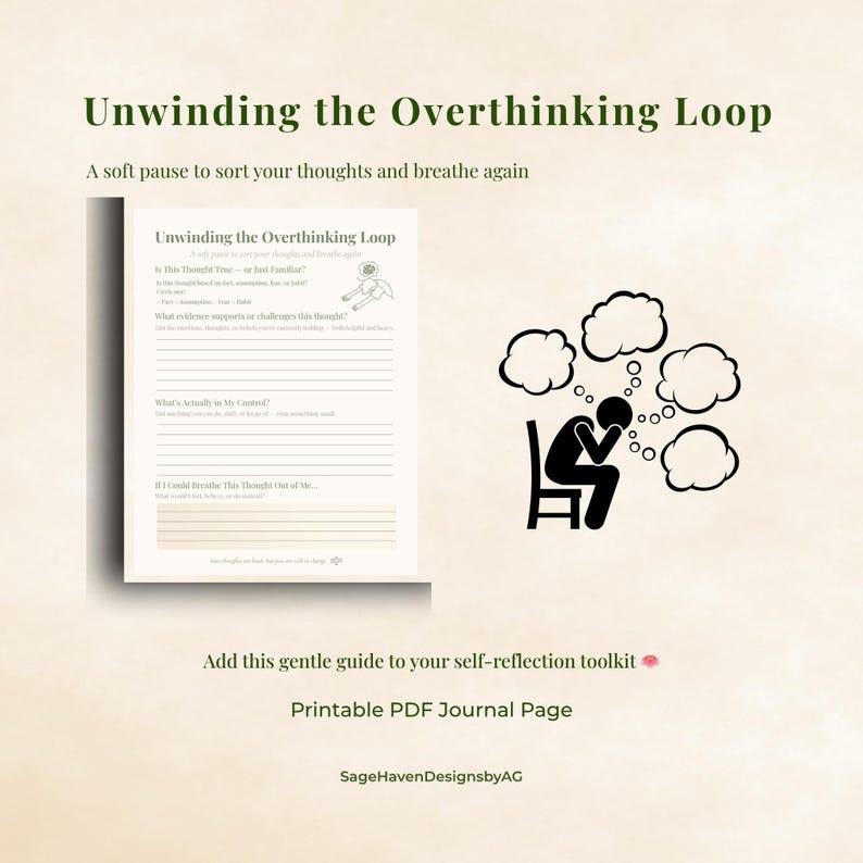 Overthinking Journal Page – Printable Thought Clarity Worksheet for ...