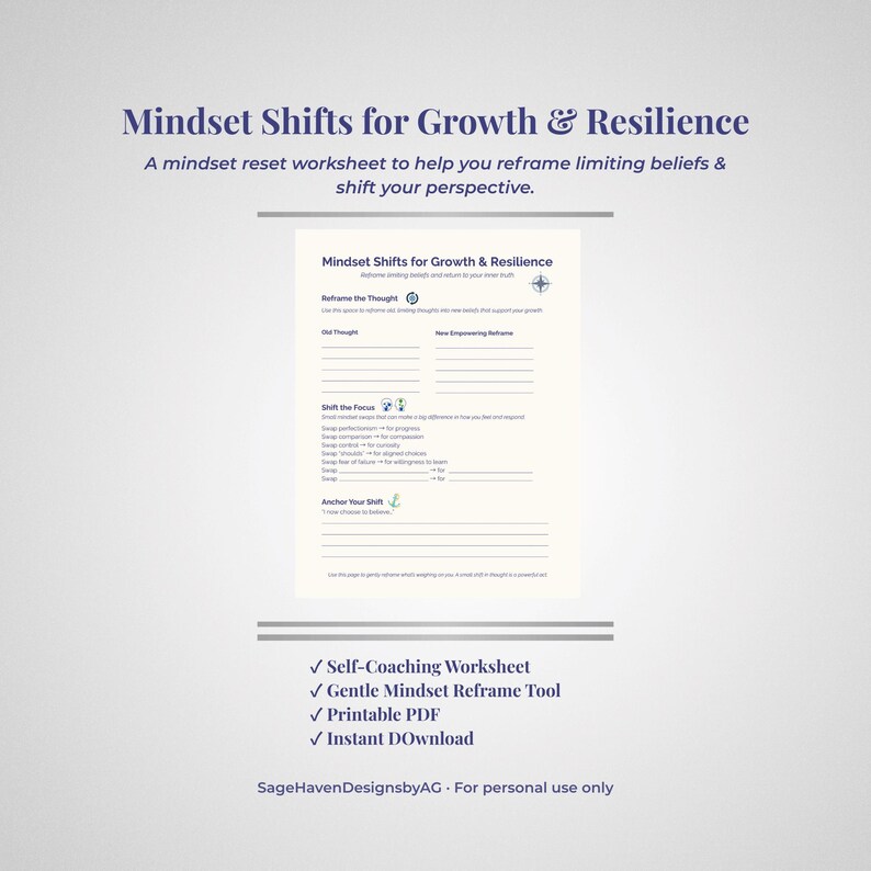 Mindset Shifts Worksheet: Self-coaching Tool for Limiting Beliefs (PDF ...