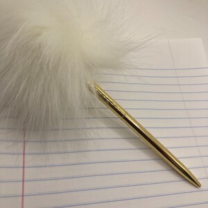 Metallic Gold Pen . White Fur Ball Pen . Pom Pom Pen. Fancy Stationery ...