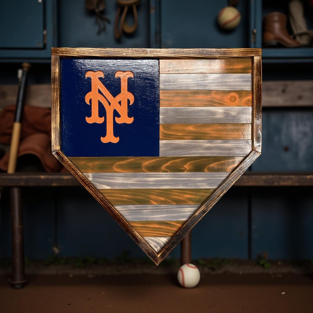 New York Mets Home Plate Wooden Wall Decor | American Flag - Etsy