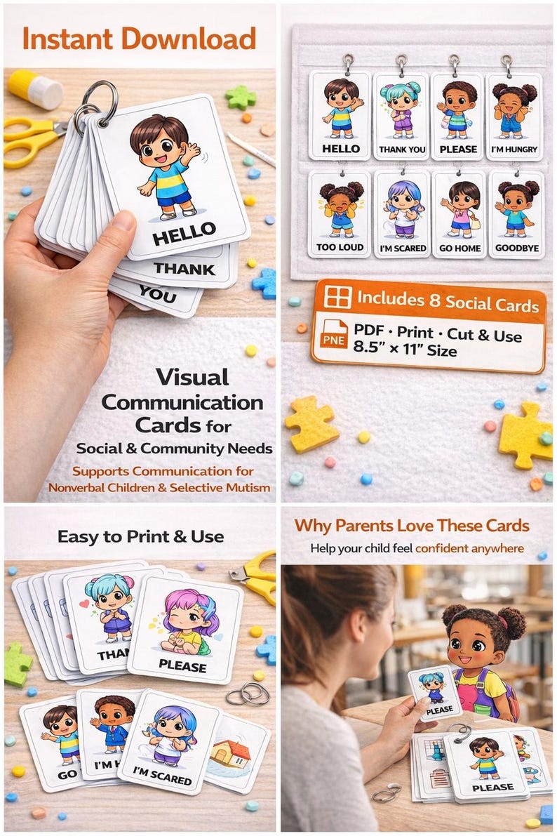 Visual Communication Cards for Kids | Social, Nonverbal, AAC (digital ...