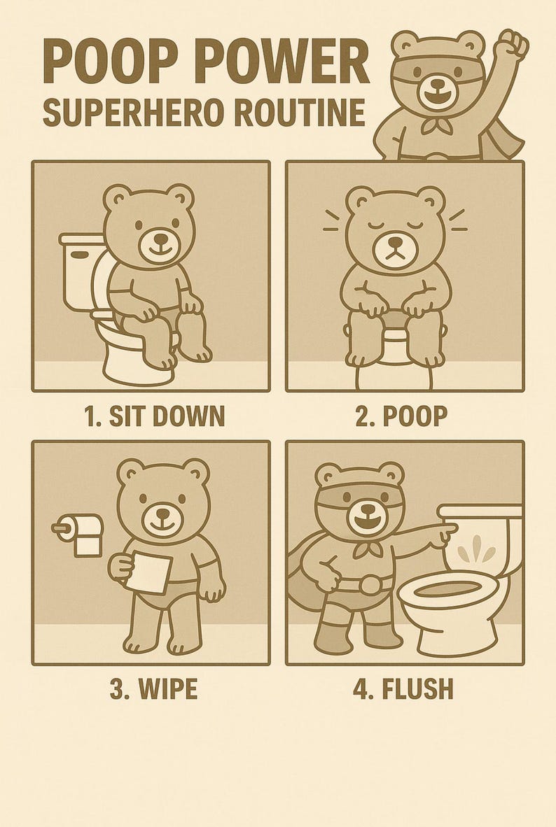 Poop Power Superhero Routine- Visual Bathroom Chart for Kids- Includes ...