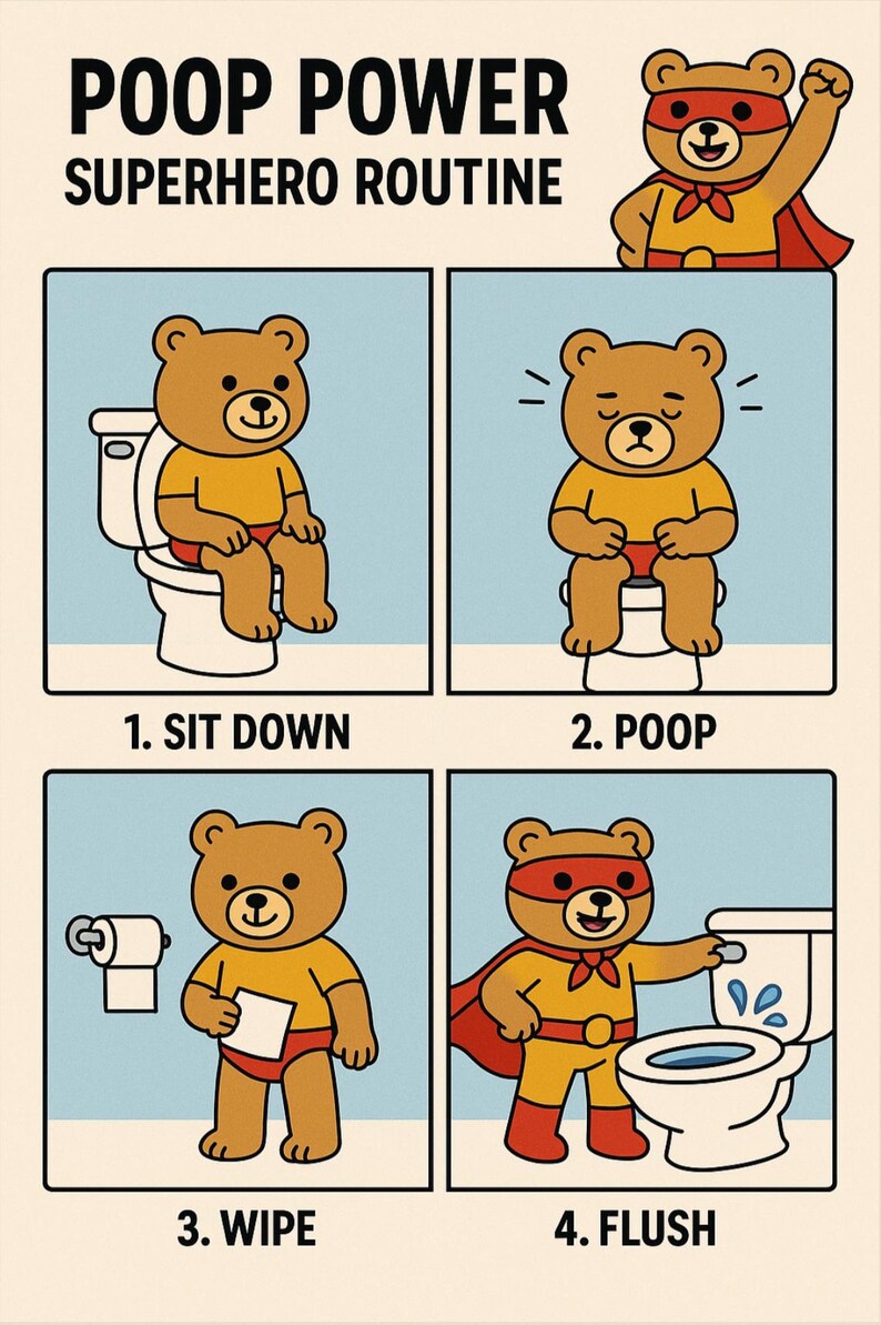 Superhero Bathroom Routine Chart for Kids: Poop Power Visual Guide (PDF ...