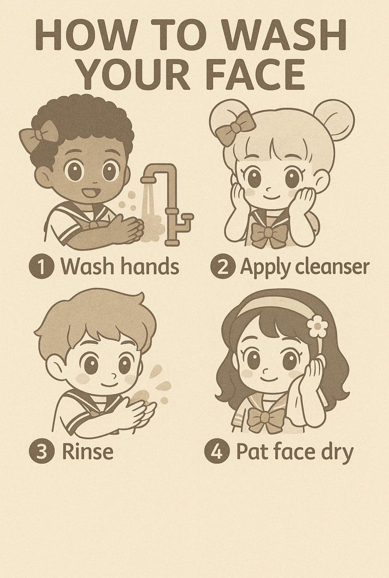 How to Wash Your Face- Printable Visual Routine for Kids (color + Muted ...