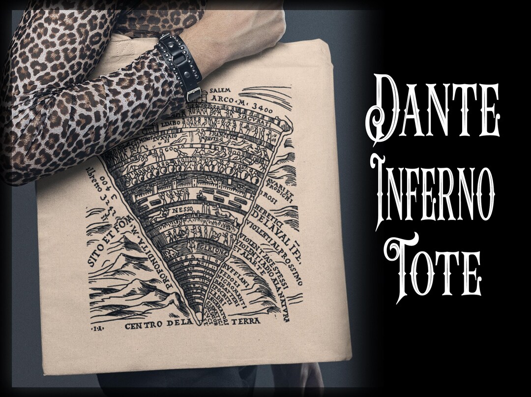 Gothic Inferno Map Tote Bag, Dante's Circles of Hell Canvas Shopper ...
