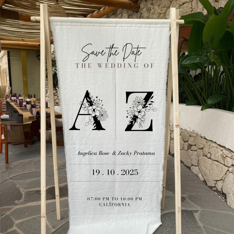 Personalized Linen Fabric Wedding Sign, Custom Save the Date Fabric ...