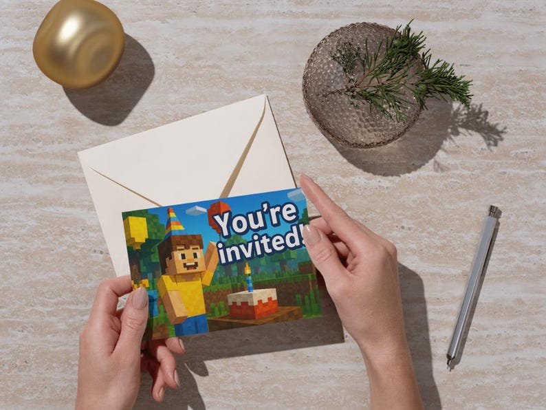 Minecraft Birthday Invitation – Gamer Pixel Party (digital Download ...