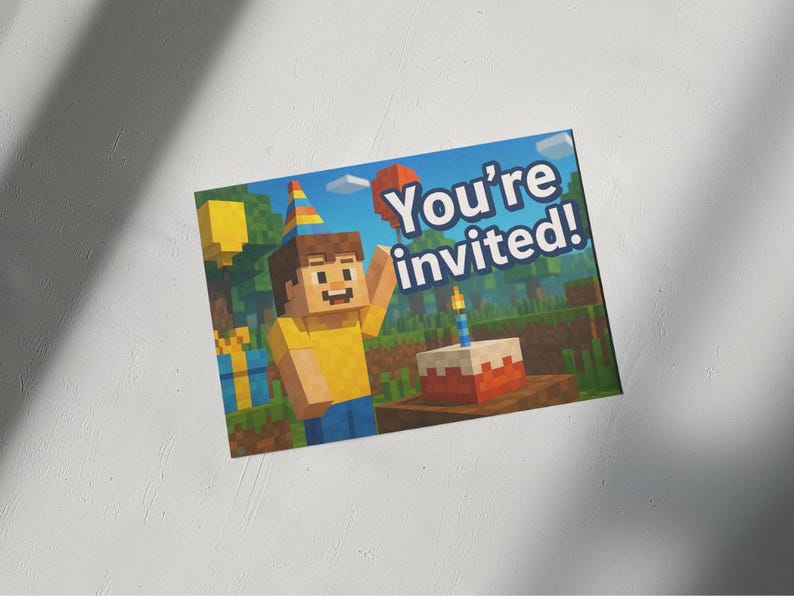 Minecraft Birthday Invitation – Gamer Pixel Party (digital Download ...