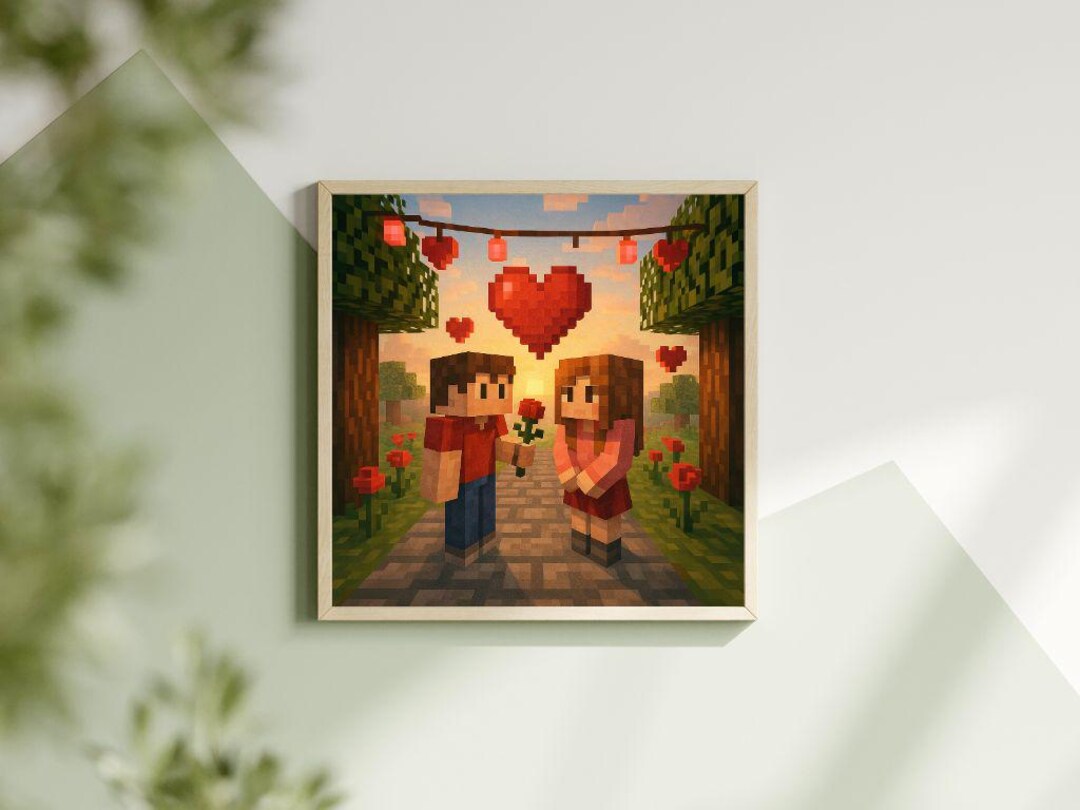 Minecraft Style Romantic Couple | Pixel Art Valentine Wall Decor ...