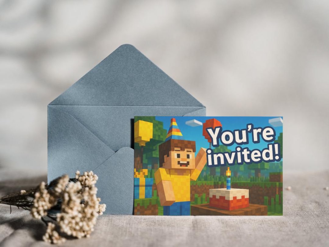 Minecraft Birthday Invitation – Gamer Pixel Party (digital Download ...