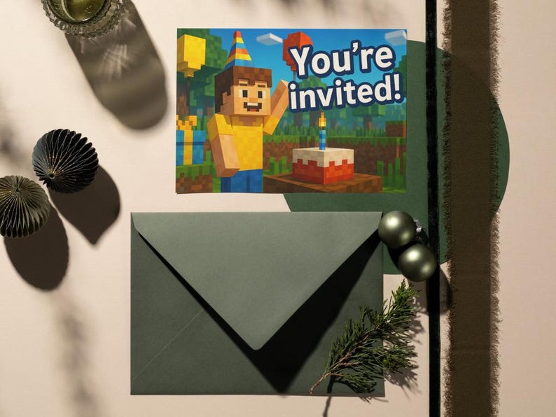 Minecraft Birthday Invitation – Gamer Pixel Party (digital Download ...