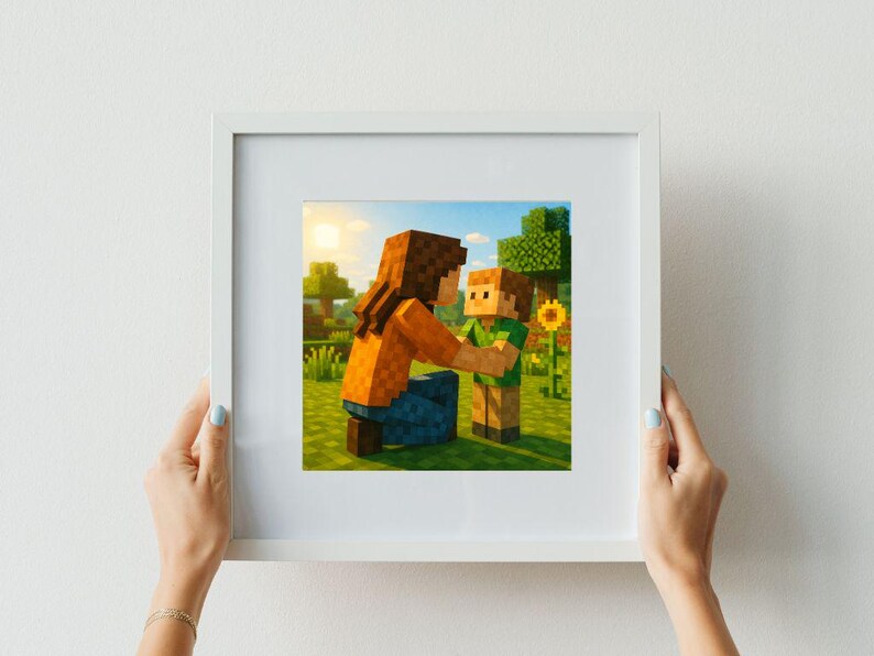 Blocky Pixel Art Mother and Child Moment | Family Wall Decor [digital ...