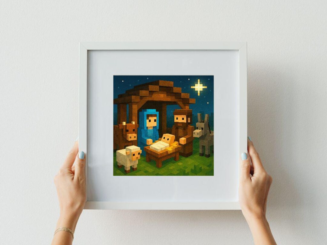 Minecraft Style Nativity Scene | Pixel Art Christmas Wall Decor ...