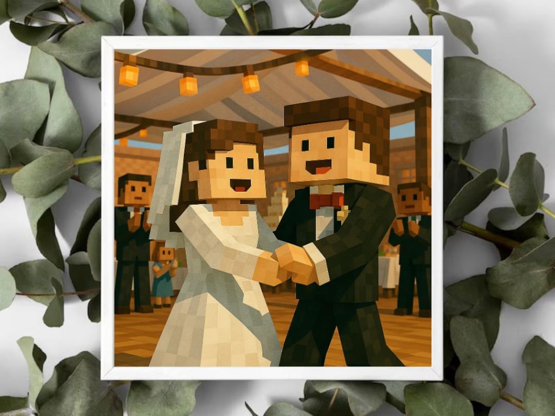 Voxel Wedding Couple Printable – Minecraft Style Bride and Groom Digital Art – Cute Gamer ...