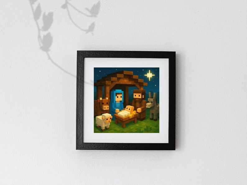 Minecraft Style Nativity Scene | Pixel Art Christmas Wall Decor ...