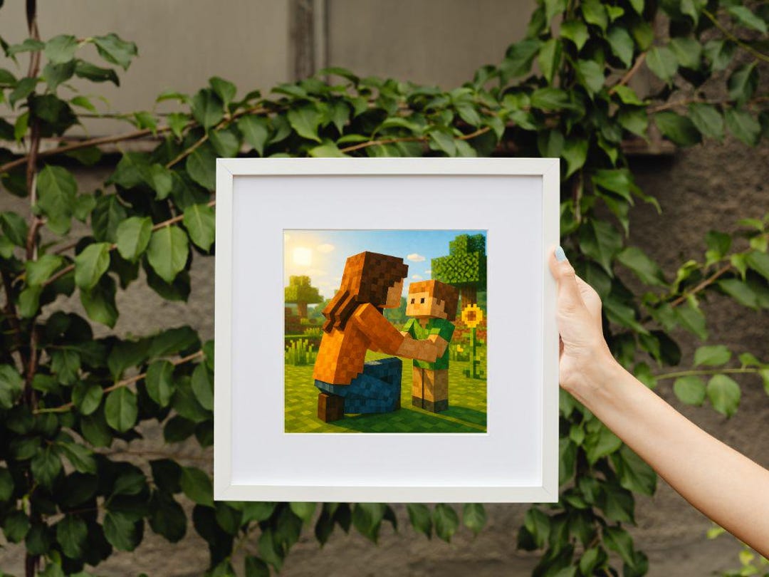 Blocky Pixel Art Mother and Child Moment | Family Wall Decor [digital ...